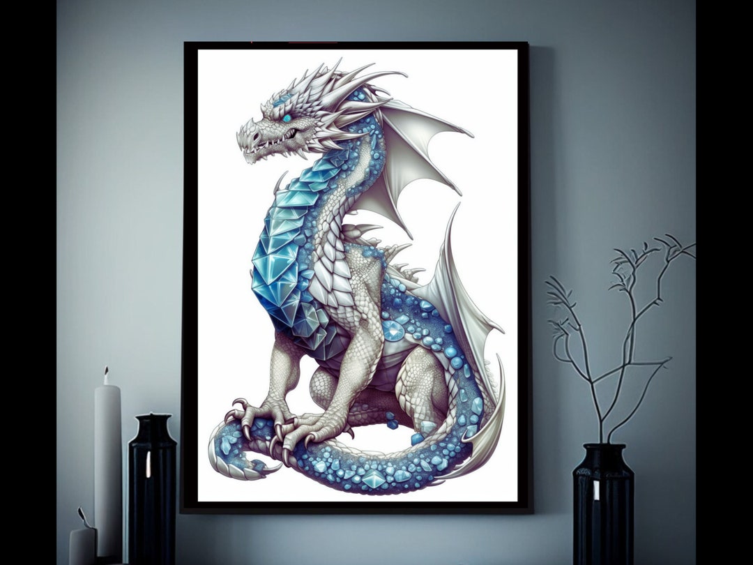 Aquamarine Gem Dragon Art Print, Rare Gemstone Elemental Dragon Art ...