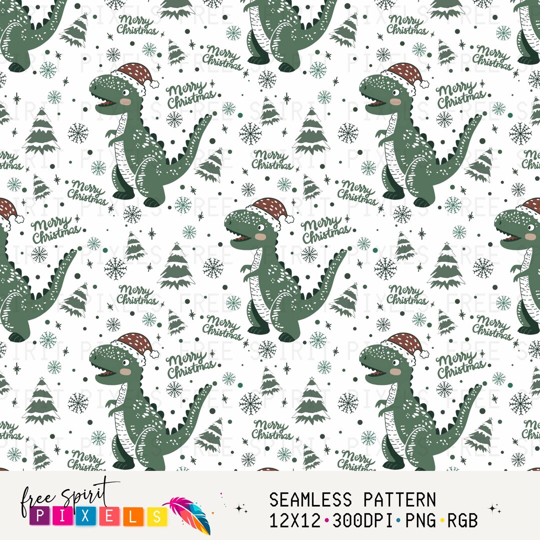 Christmas Dinosaurs Seamless Pattern Tile, Digital Download, T-rex ...