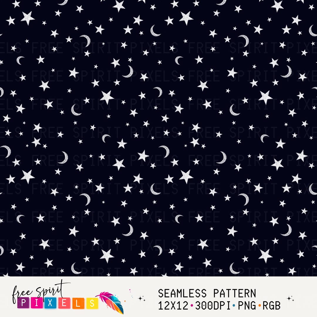 Stars and Moons Seamless Pattern Tile, Digital Download, Starry Night ...