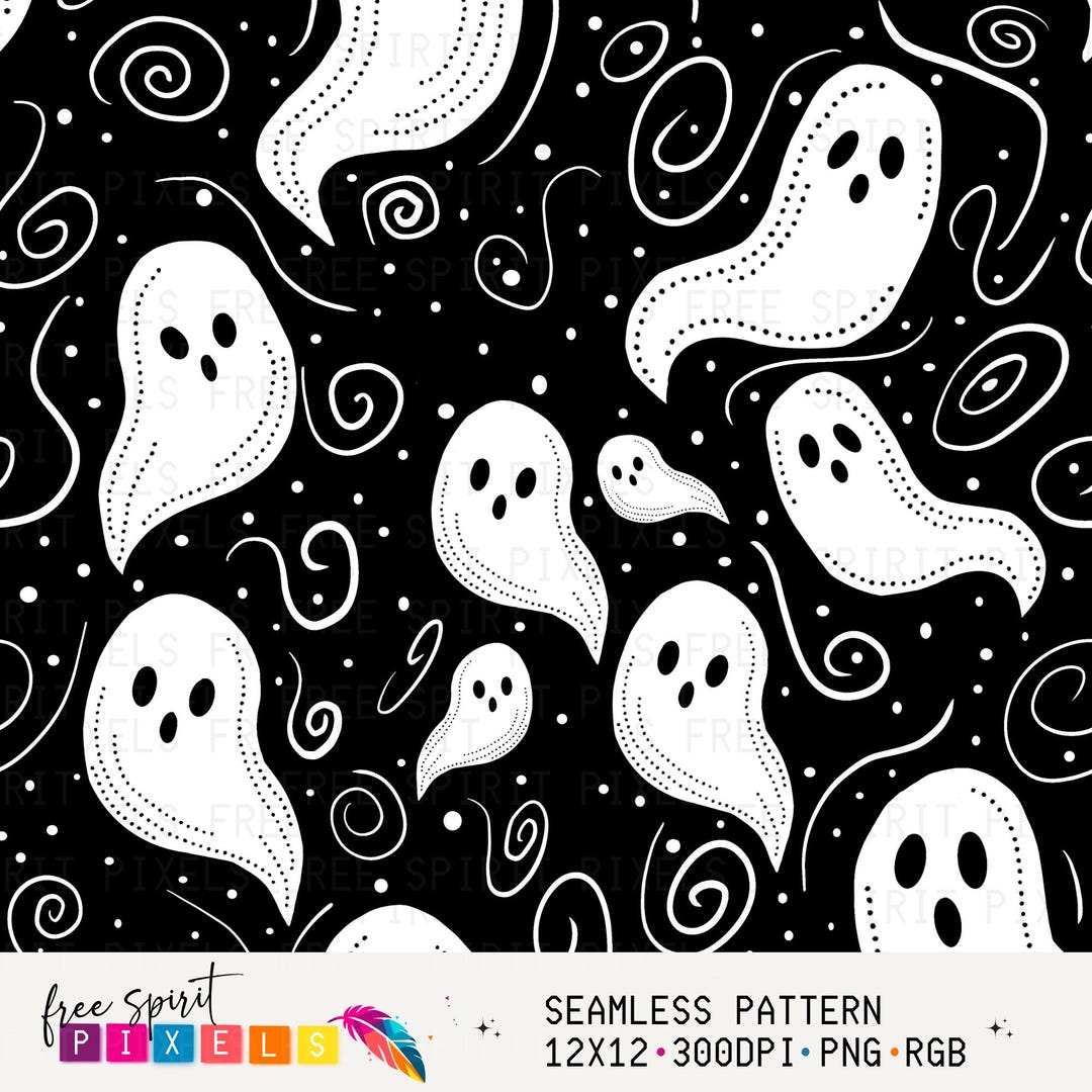 Ghost PNG Halloween Seamless Pattern, Digital Download, Halloween ...