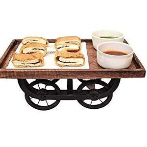 Aslii Bazaar Wooden Cart Shaped Wheel Trolley Tray rustic Wheel Trolley ...