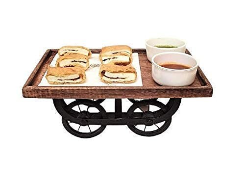 Aslii Bazaar Wooden Cart Shaped Wheel Trolley Tray rustic Wheel Trolley ...
