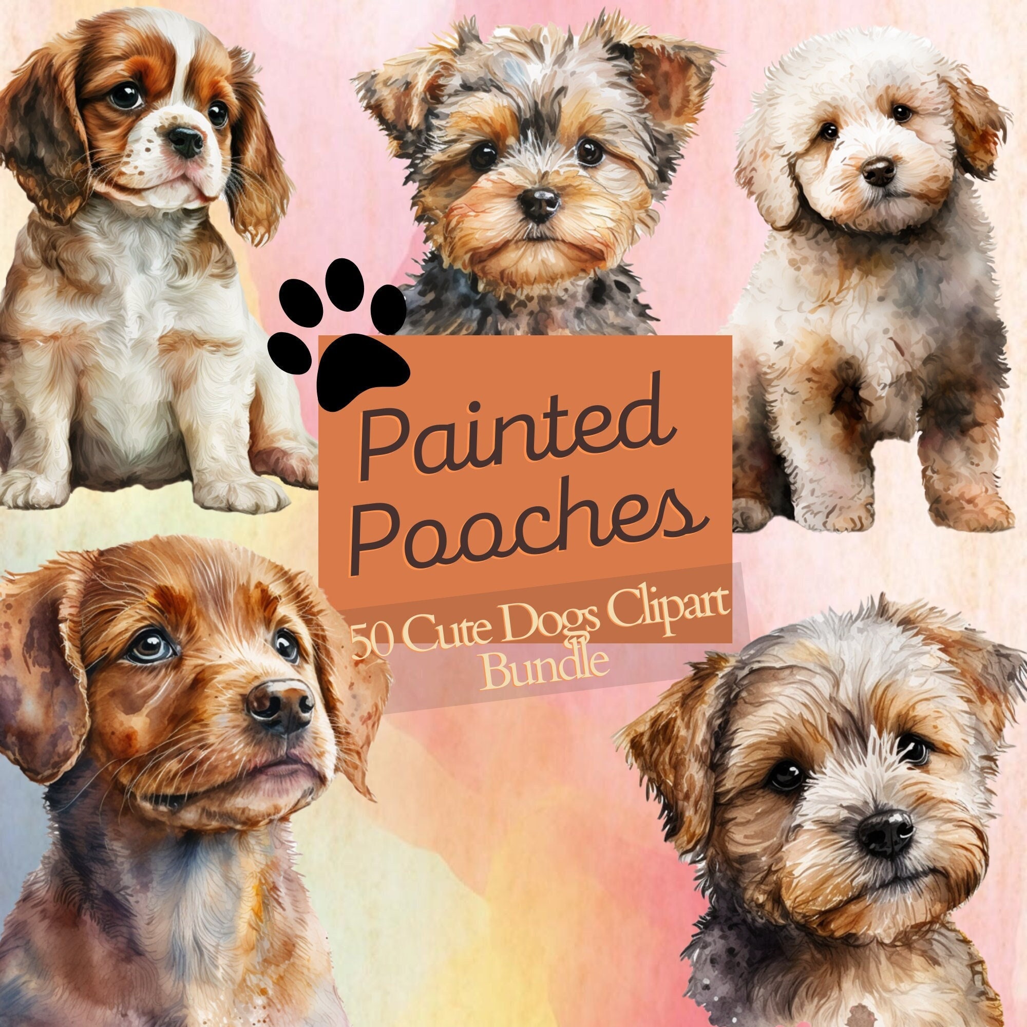 50x Files Painted Pooches : A Watercolour Clipart Bundle of Cute Dogs ...