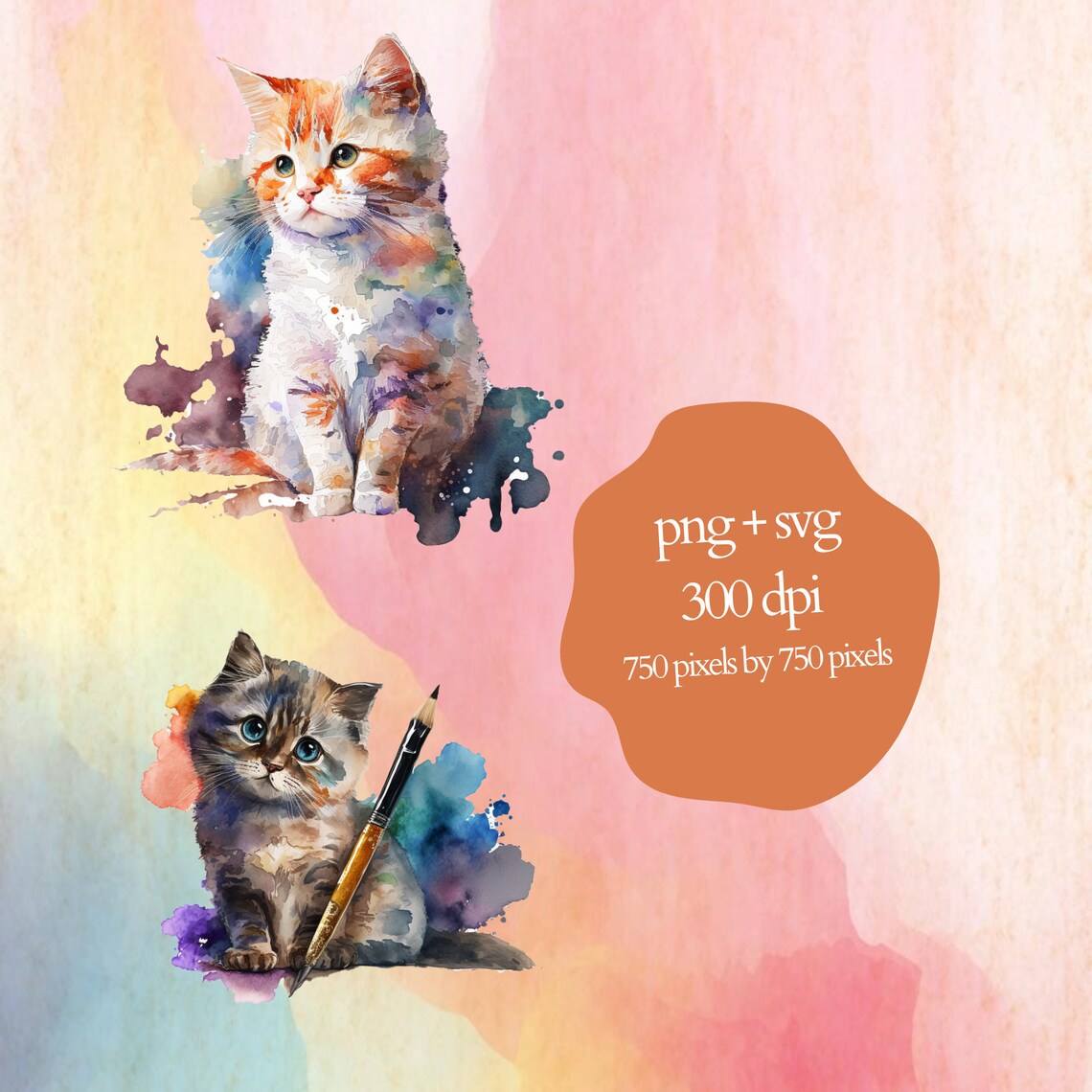 50x Files - Purr-fectly Adorable: A Watercolour Clipart Bundle of Cute ...