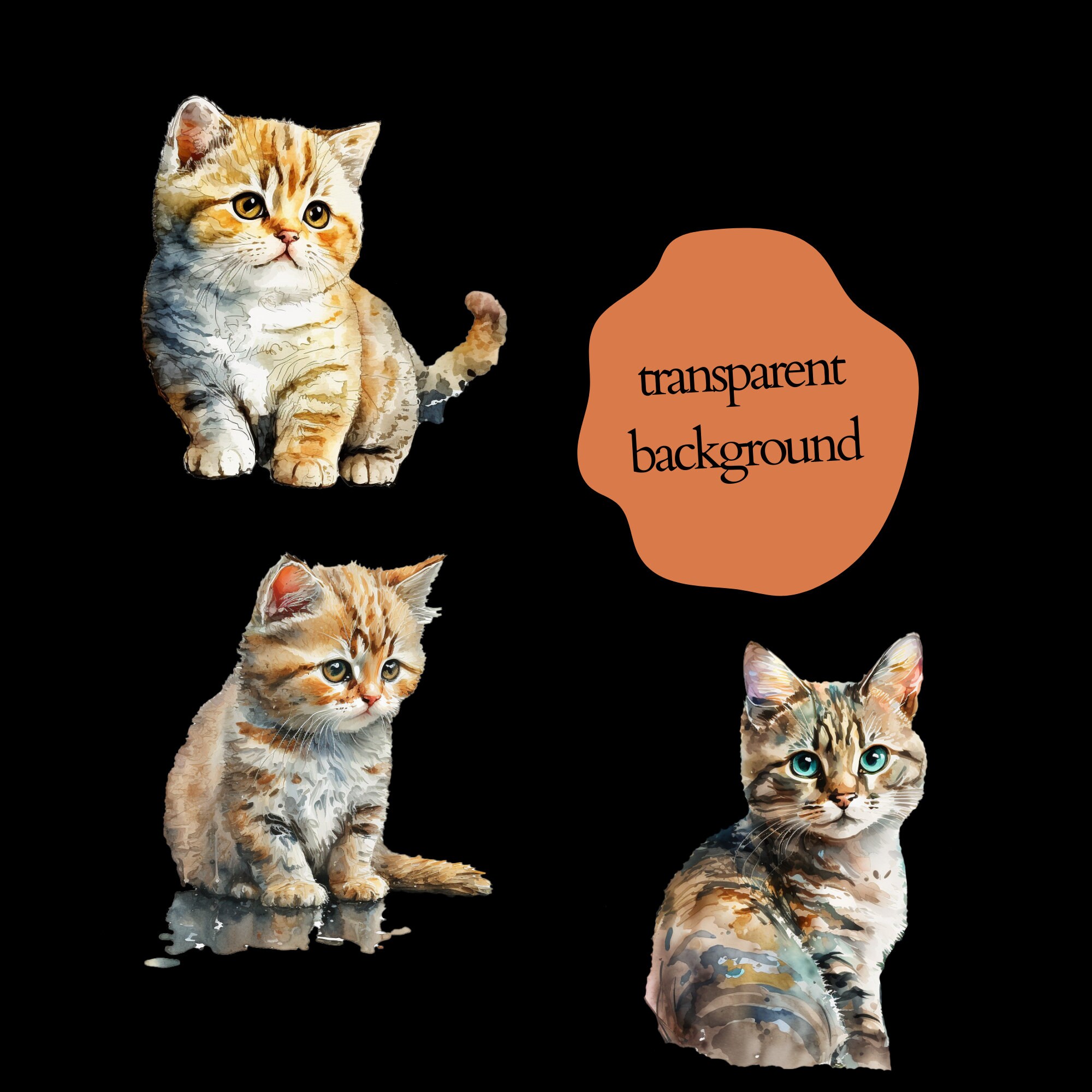 50x Files - Purr-fectly Adorable: A Watercolour Clipart Bundle of Cute ...