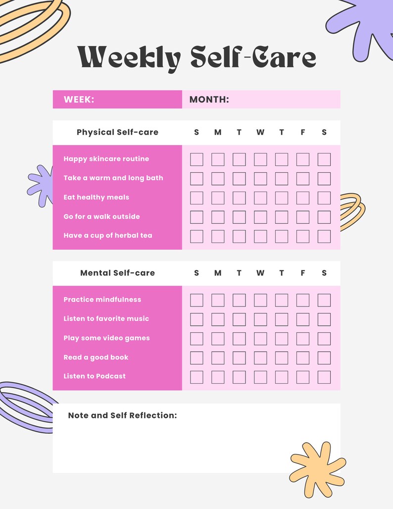 Self Care Check List/ Monthly Planner - Etsy