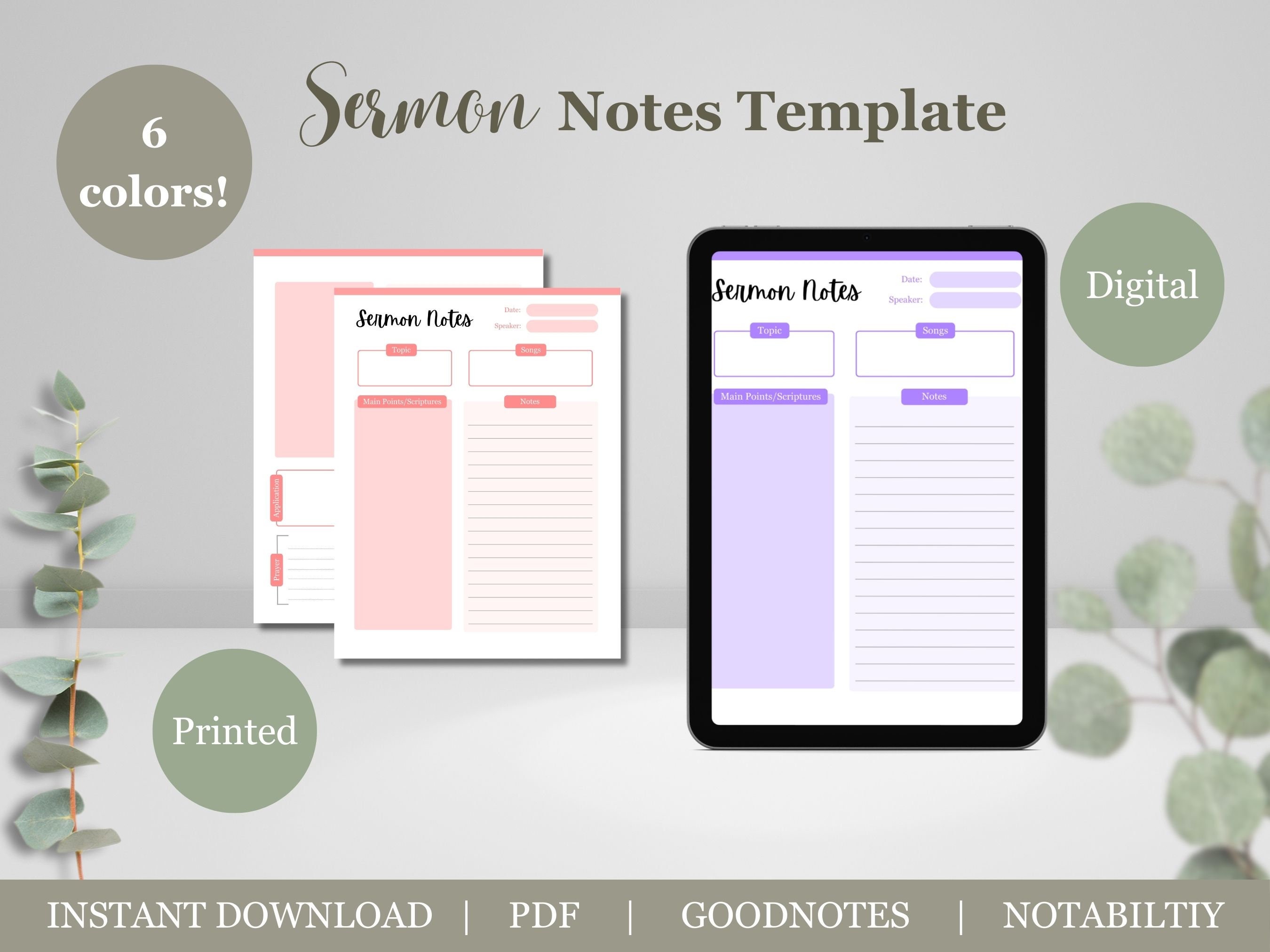 Sermon Notes Template | Digital Product | Printable | Engagement for ...