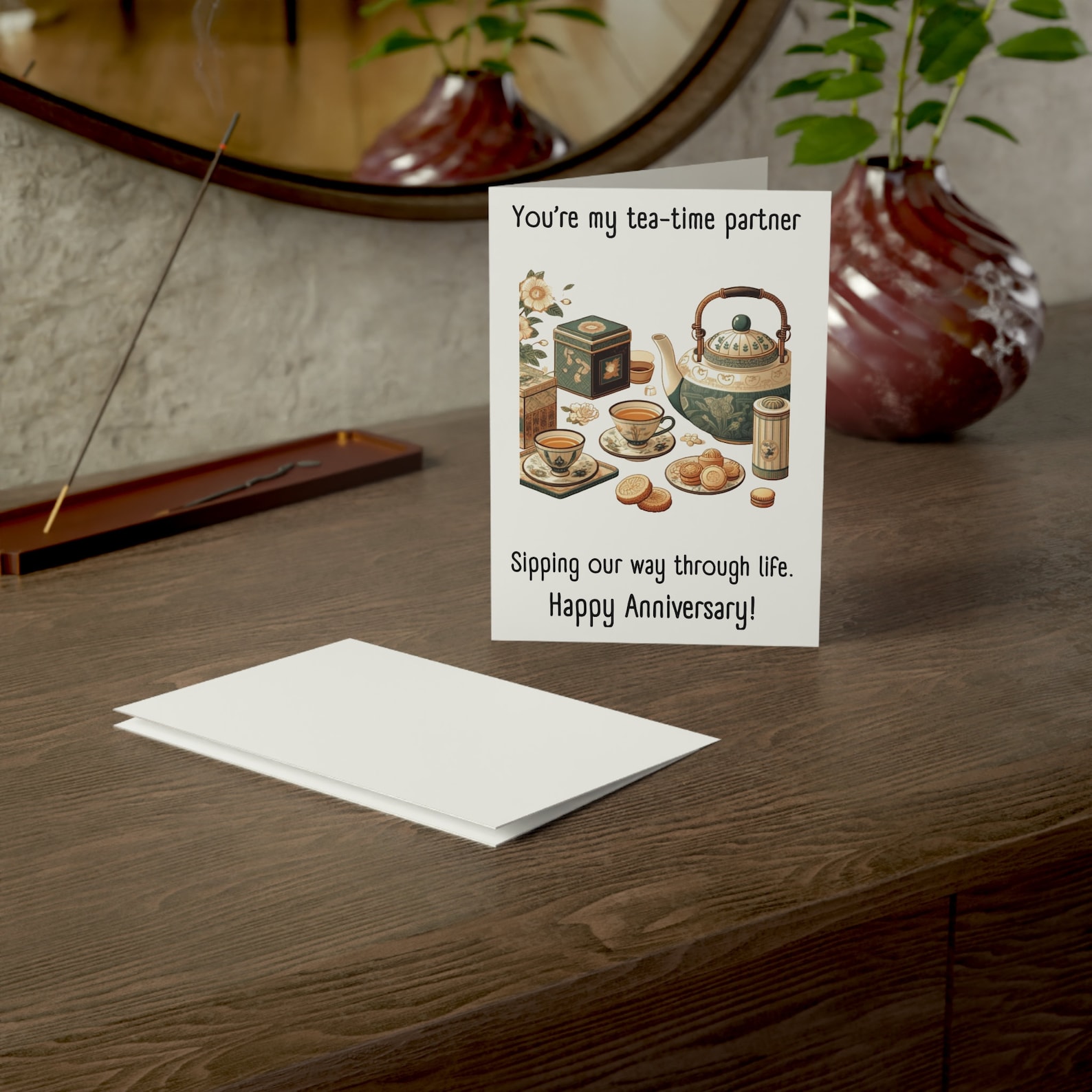 Tea-time Partner Anniversary Card, Perfect Gift for Tea Lovers, Sipping ...