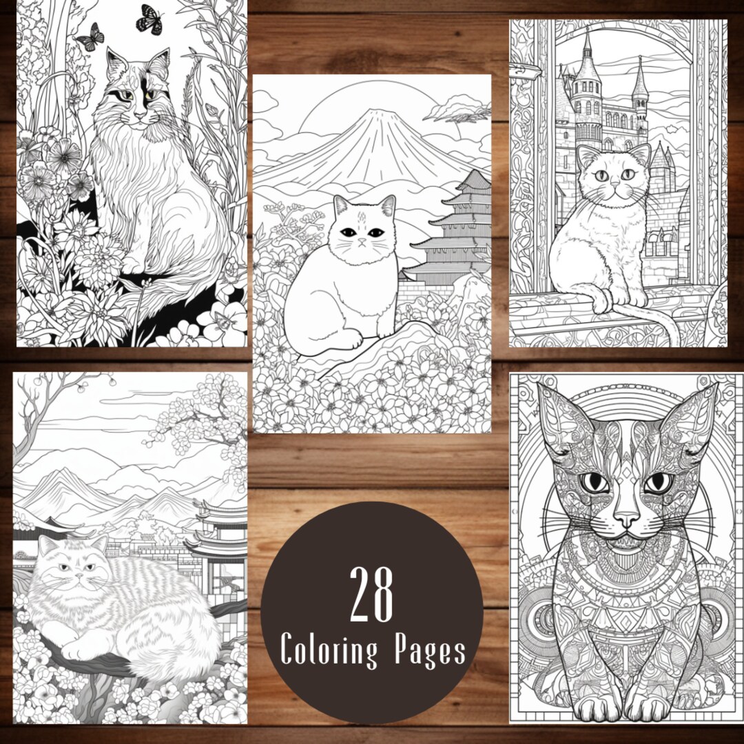 Furry Felines: Cats Digital Coloring Book 28 Purr-fect Pages Instant ...
