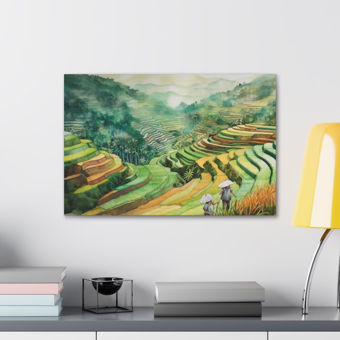 Rice Terrace Art, Asian Art Wall Decor, Watercolor Canvas, Scenic Wall ...