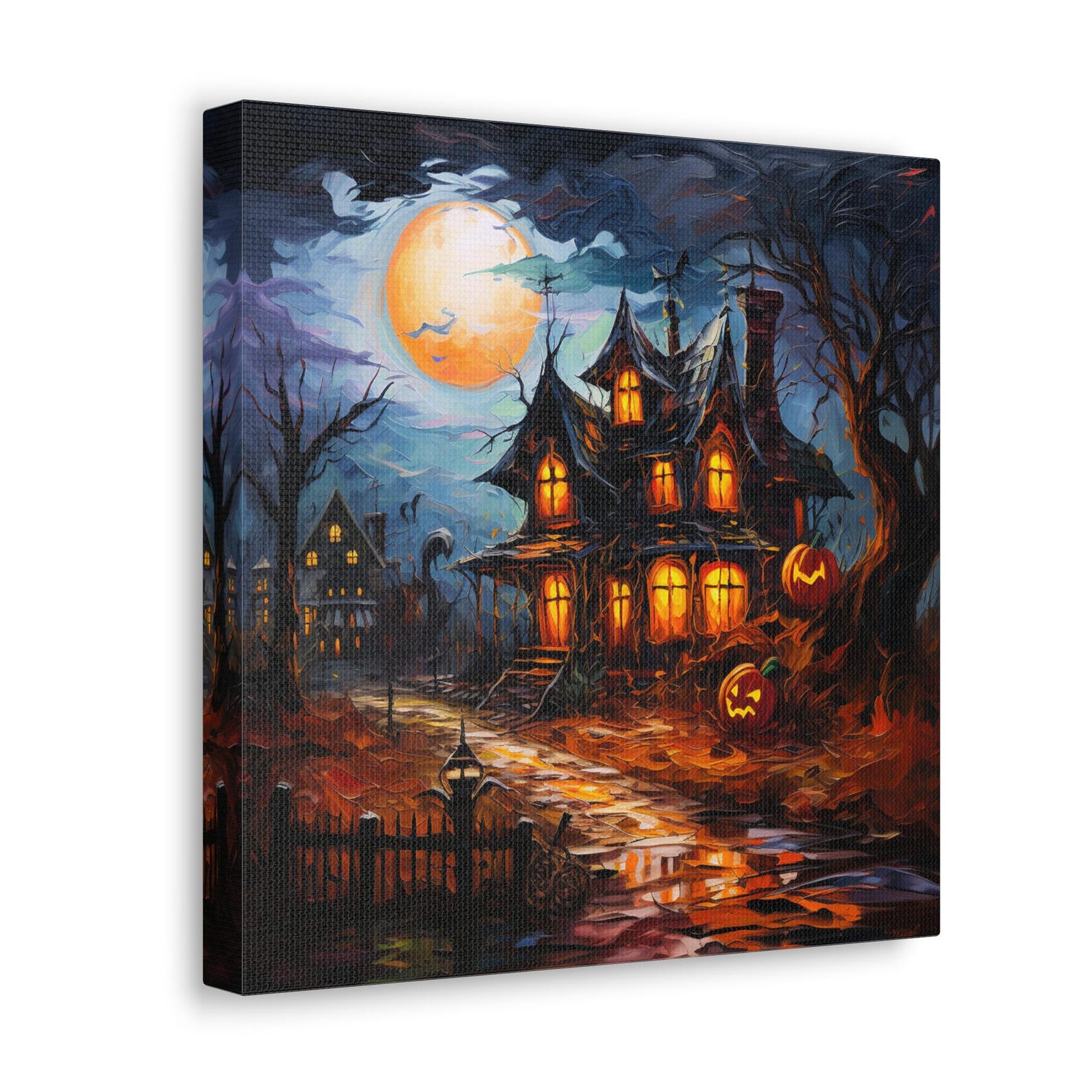 Halloween Decor Spooky Haunted House Canvas Colorful Halloween Wall Art ...