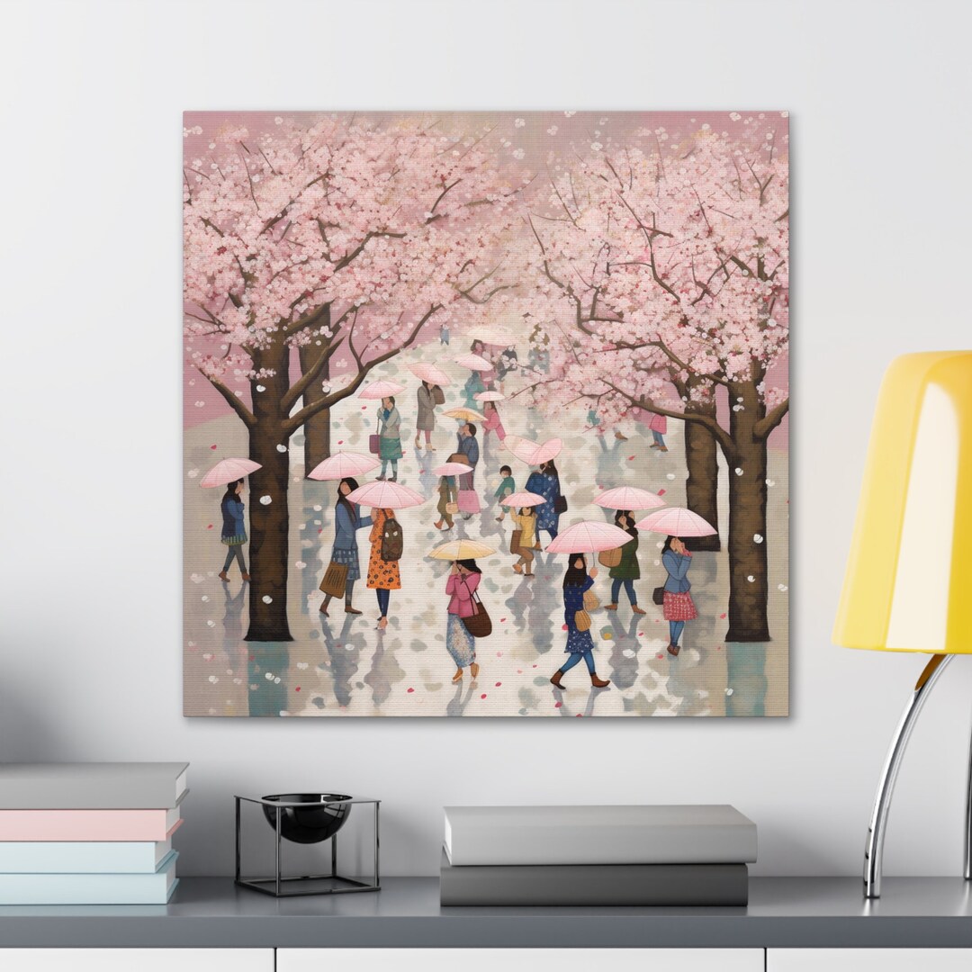 Contemporary Oriental Art Japanese Cherry Blossom Women With Umbrellas ...