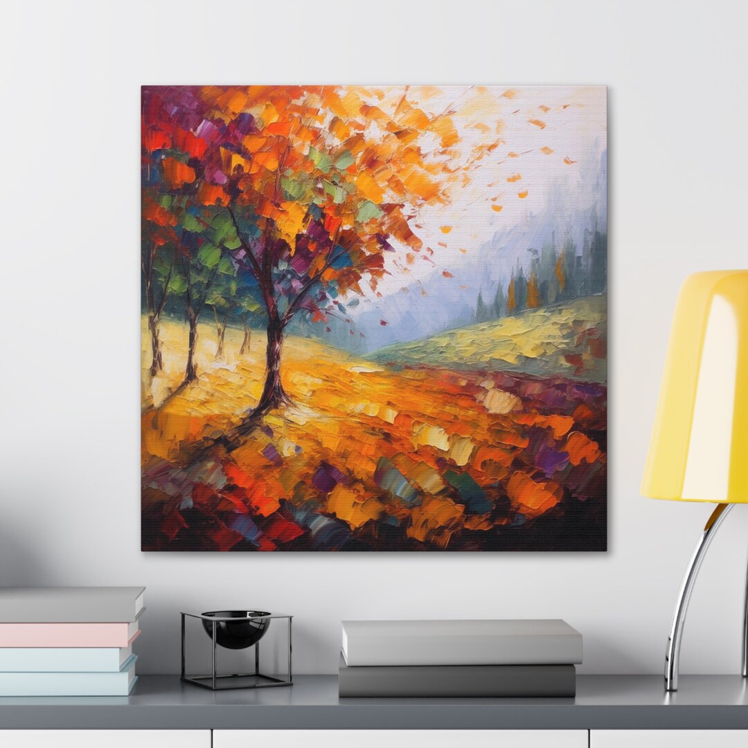 Vibrant Abstract Fall Canvas of Colorful Trees Scenic Landscape Oil ...