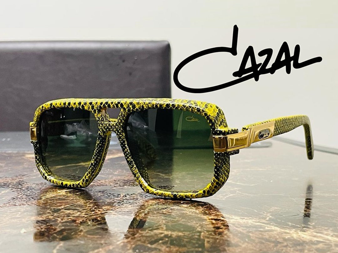 CAZAL Sunglasses Snake Skin Leather Gold Frame Green Gradient Lens ...