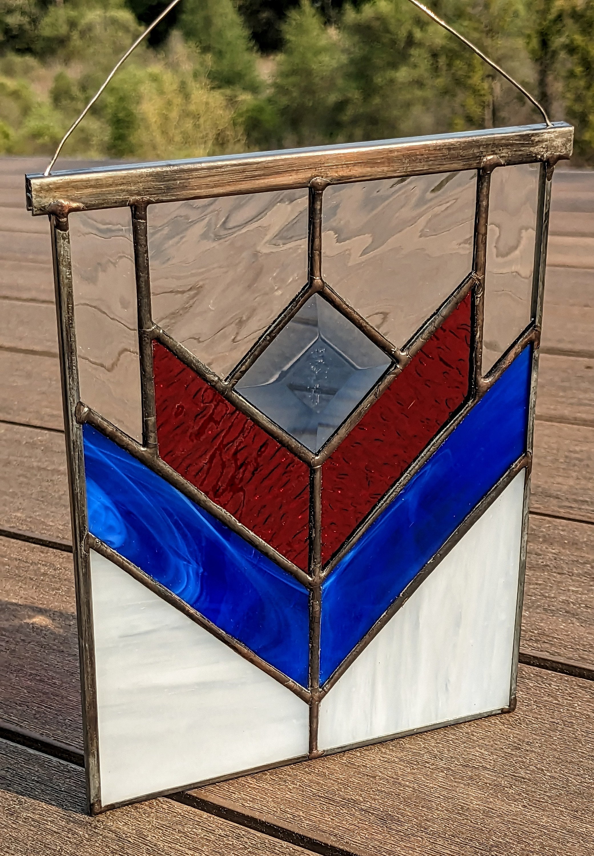 One Patriotic Stained Glass Flag Suncatcher, Red Whit Blue, Bevel ...