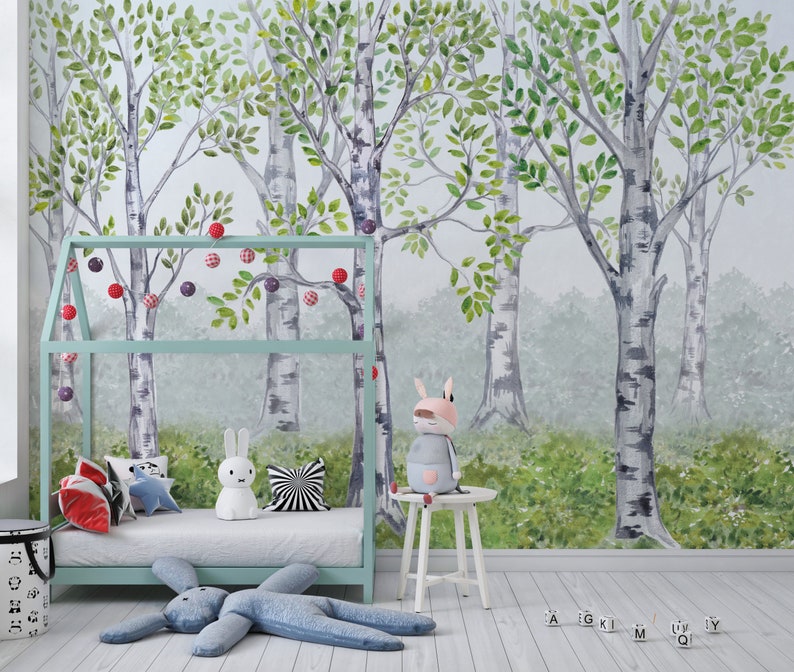 Forest Design for Children Mural Room Woodland Birch - Etsy