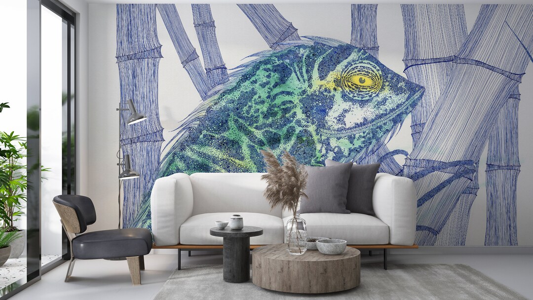 Chameleon on Bamboo Wallpaper, Living Room Wall Mural Peel and Stick ...