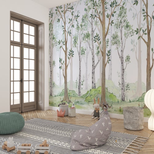 Forest Design for Children Mural Room Woodland Birch - Etsy