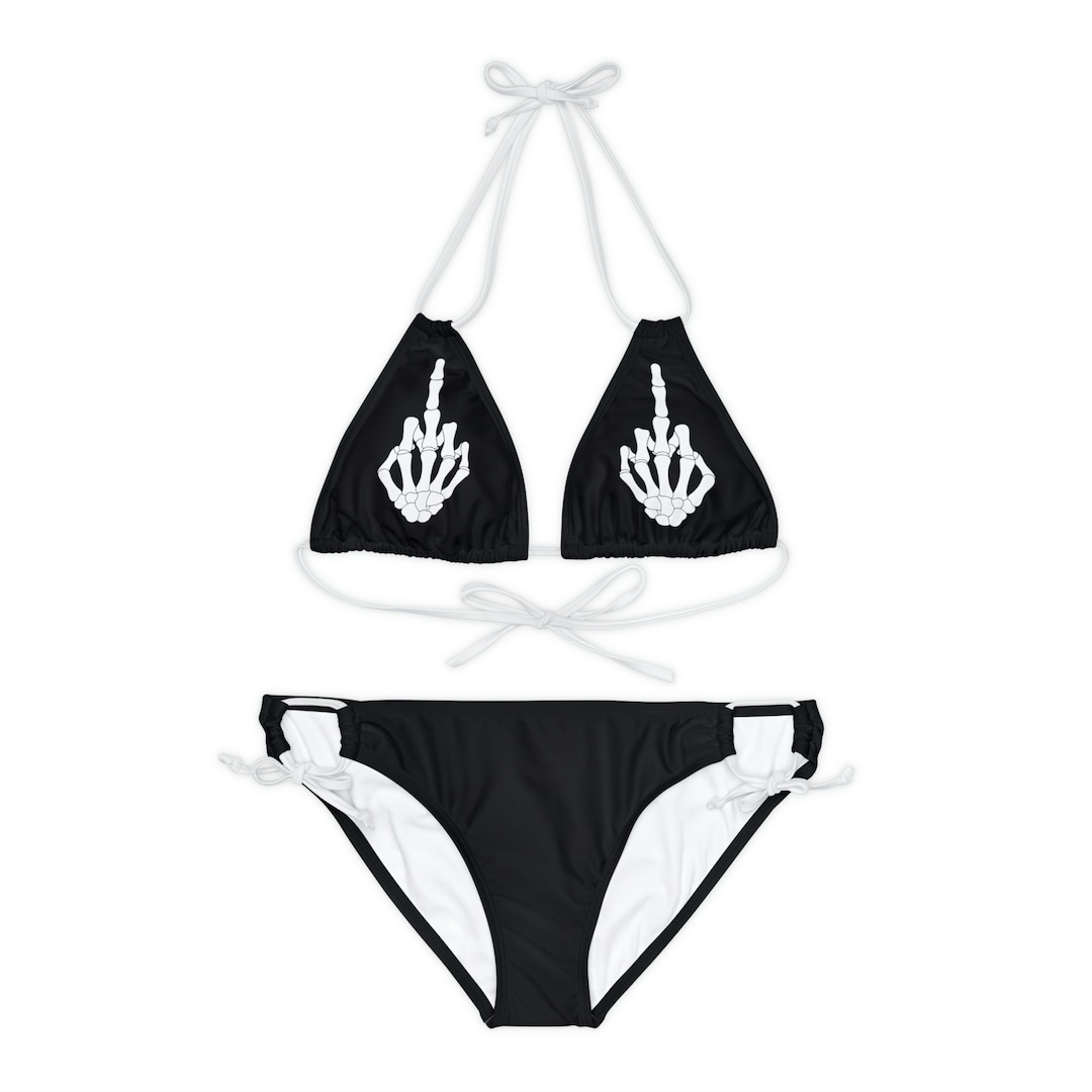 Strappy Middle Finger Bikini Set-black - Etsy