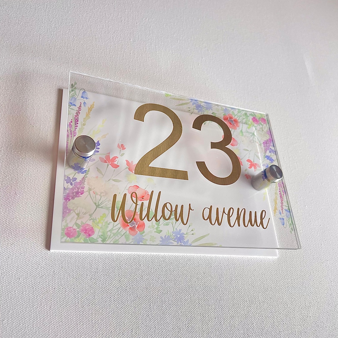 House Sign Wall Floral Cottage Door Number Street Name Plaque Acrylic ...