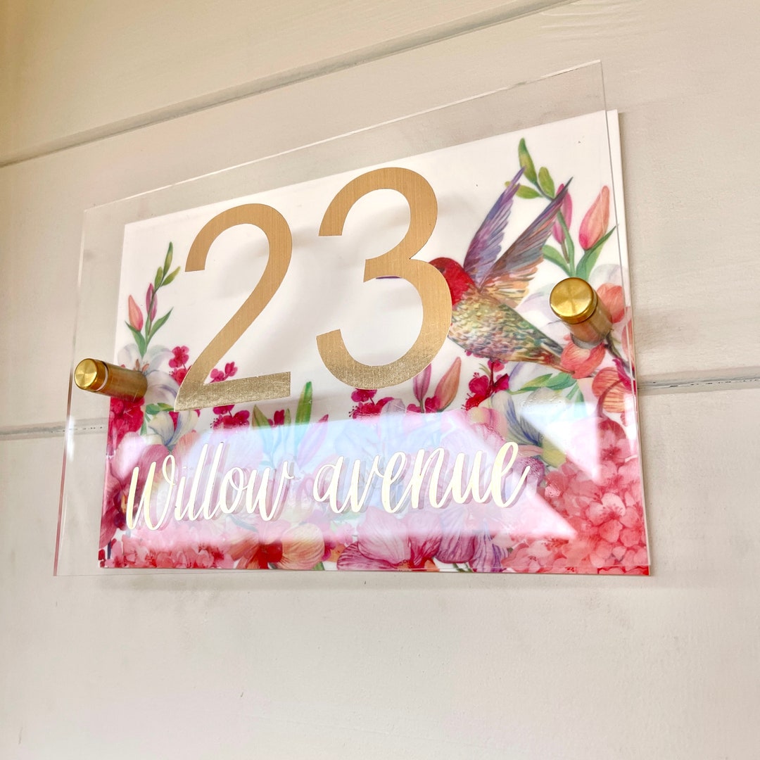 Floral Hummingbird House Sign, Acrylic Door Number Plaque - Etsy