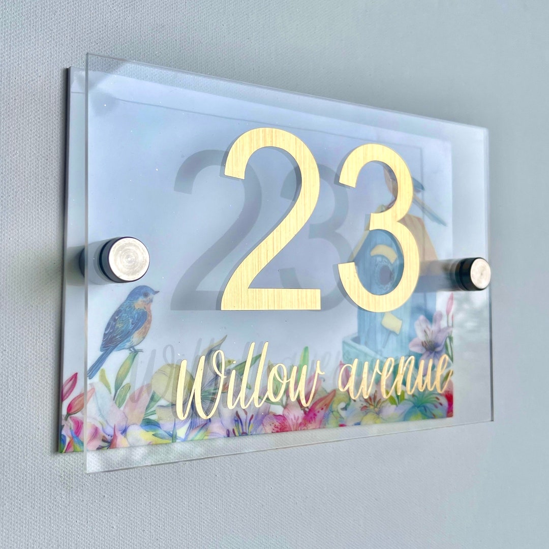 House Sign Wall Floral Cottage Door Number Street Name Plaque Acrylic ...