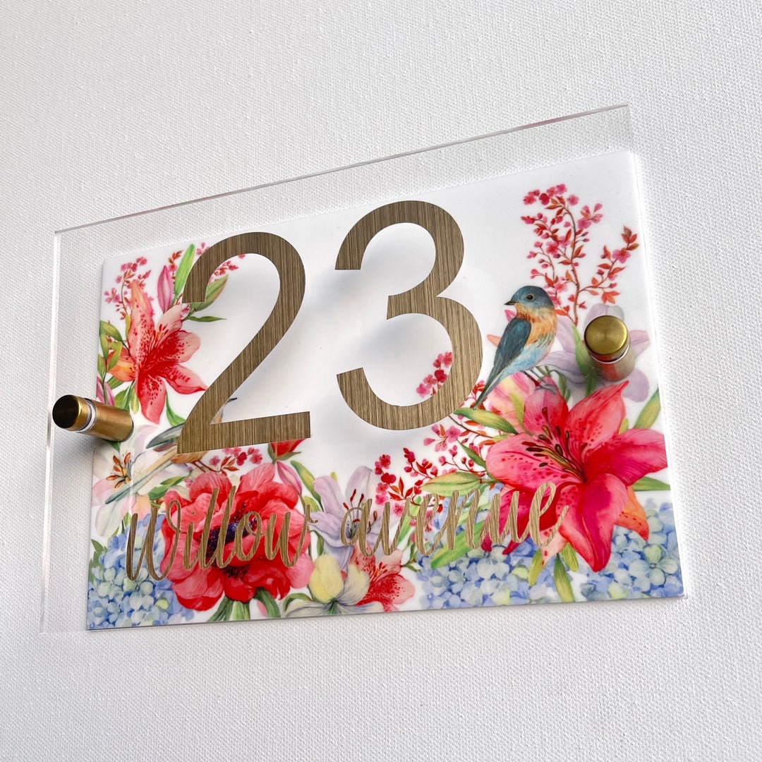 Floral House Sign Wall Cottage Door Number Street Name Plaque - Etsy