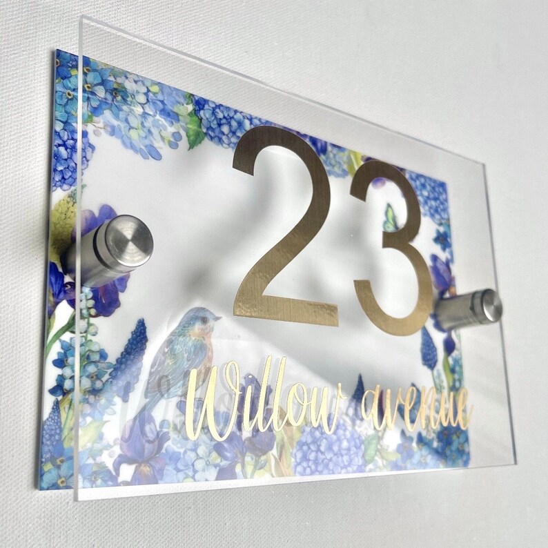 Floral House Sign Wall Cottage Door Number Street Name Plaque Acrylic ...