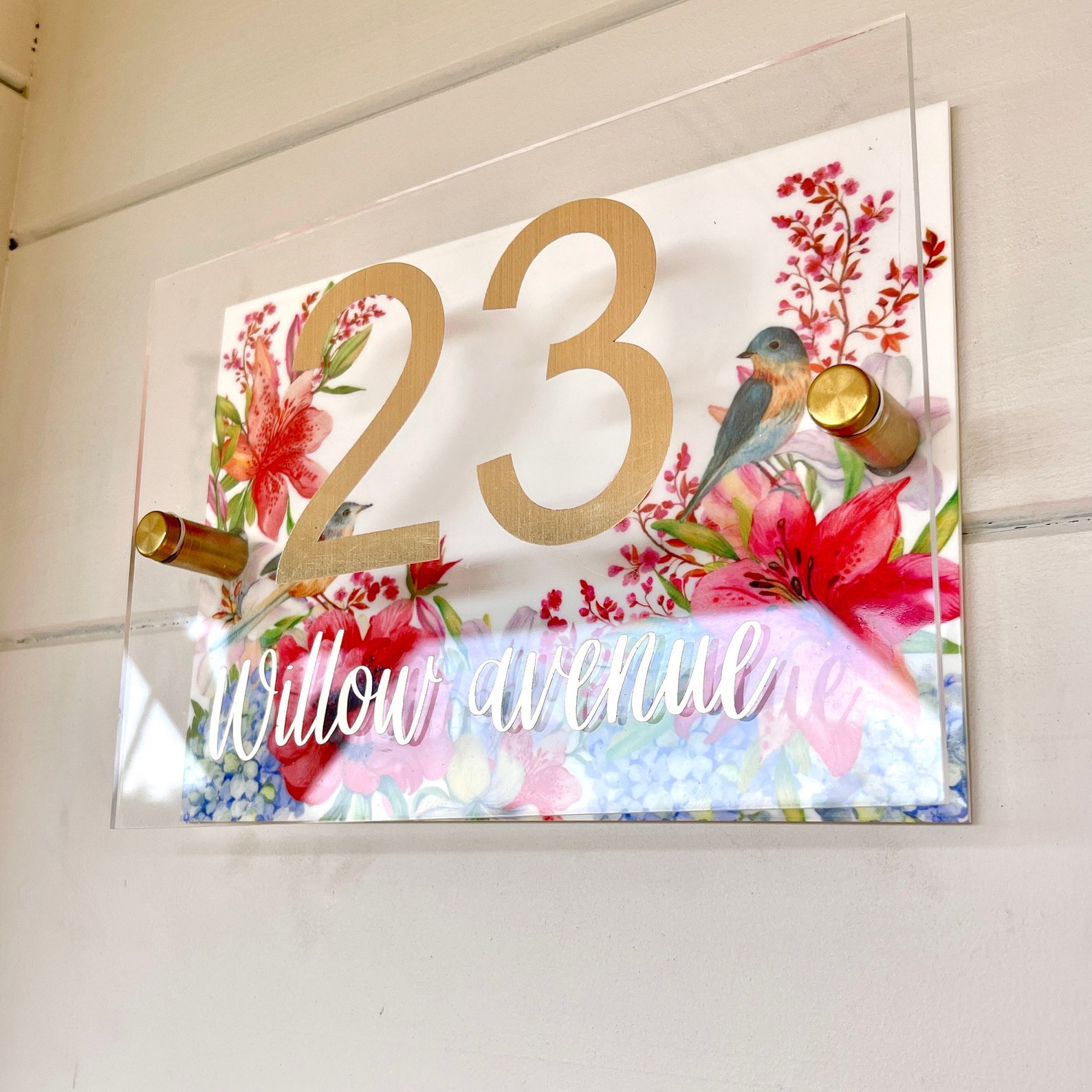 Floral House Sign Wall Cottage Door Number Street Name Plaque Acrylic ...