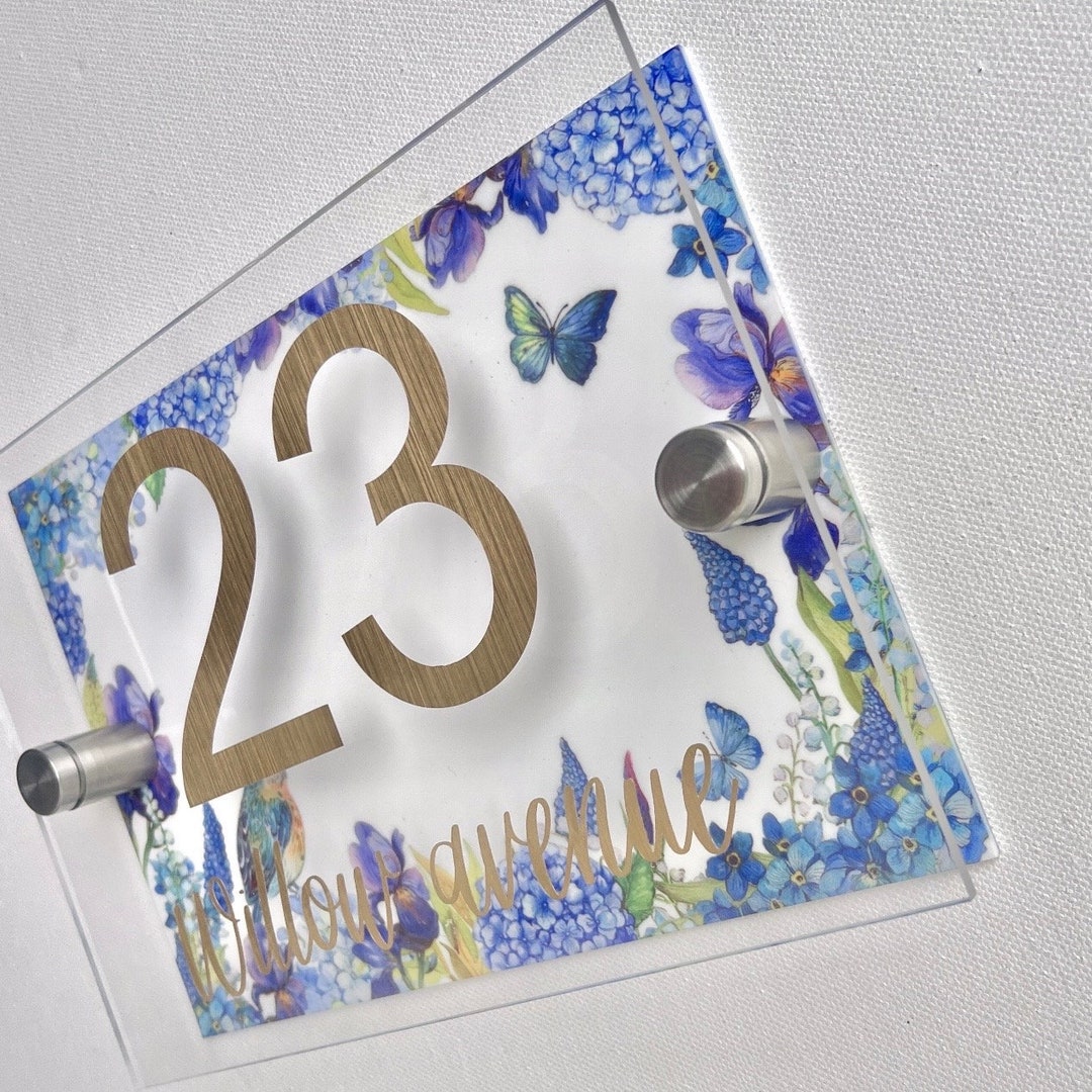 Floral House Sign Wall Cottage Door Number Street Name Plaque Acrylic ...