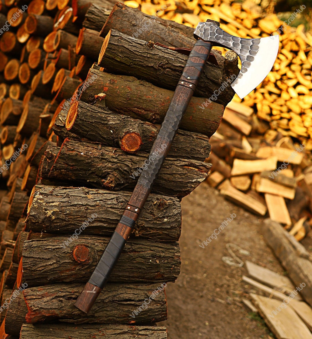 TWO HANDED AXE With Leather Sheath, Hand-forged Carbon Steel Berserker ...