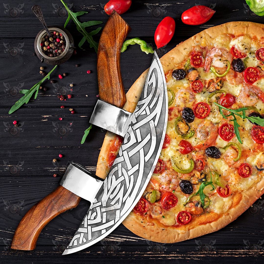 Custom Viking Pizza Cutter Axe With Leather Sheath | Hand Forged Carbon ...