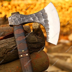 TWO HANDED AXE With Leather Sheath, Hand-forged Carbon Steel Berserker ...