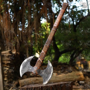 TWO HANDED AXE With Leather Sheath, Hand-forged Carbon Steel Berserker ...