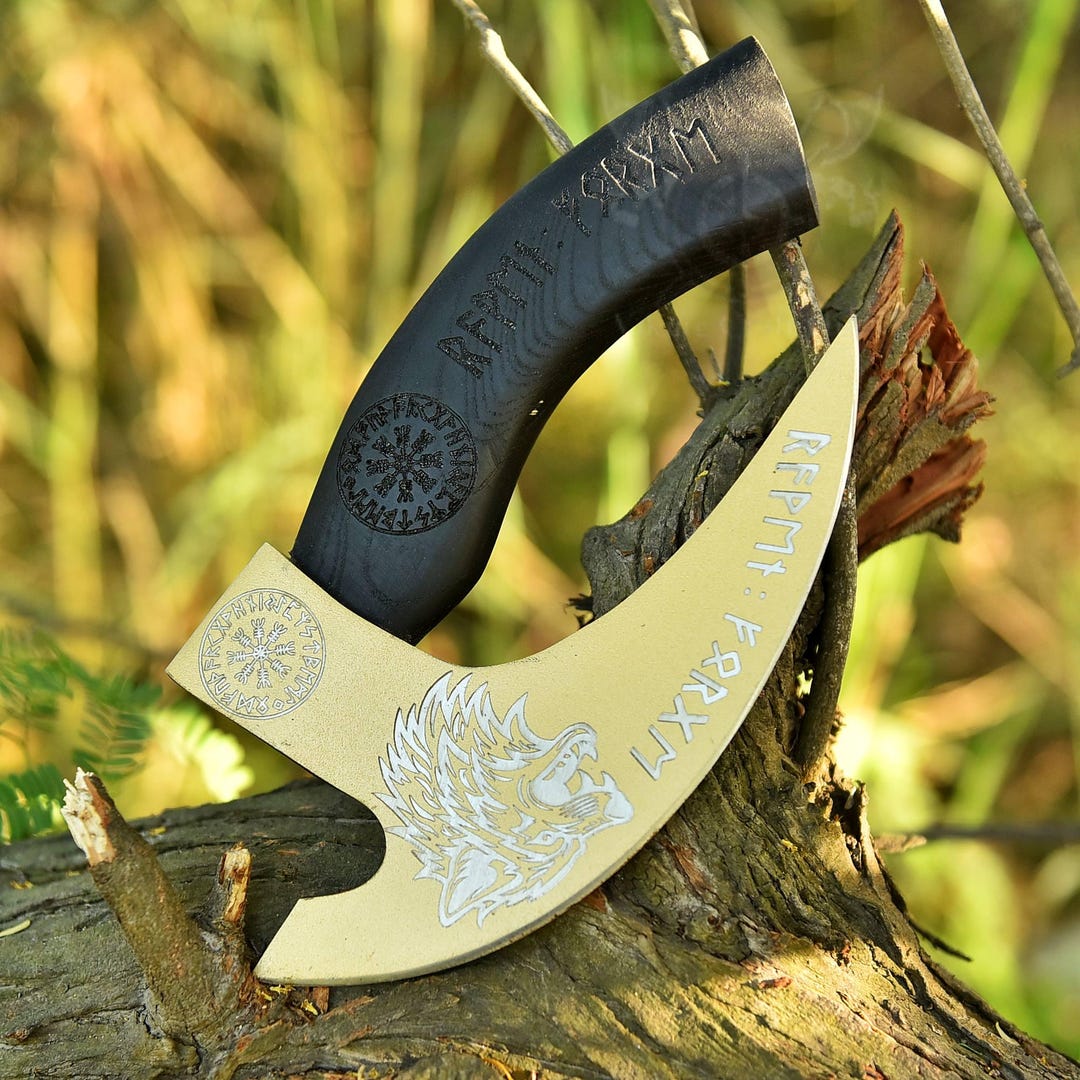 Custom Pizza Cutter Axe With Leather Sheath | Hand Forged Carbon Steel ...