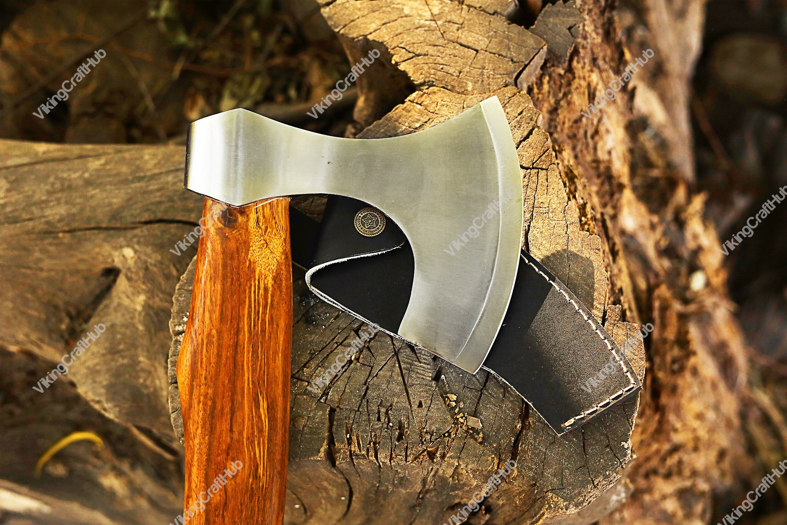 HAND FORGED VIKING Axe With Leather Sheath Custom 20 Inch Wooden Handle ...