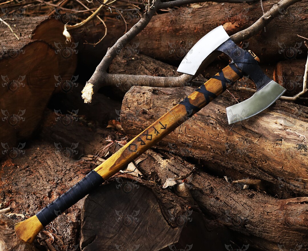 Custom DOUBLE HEADED AXE With Leather Sheath, Hand Forged Carbon Steel ...
