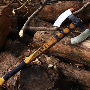 Custom DOUBLE HEADED AXE With Leather Sheath, Hand Forged Carbon Steel ...