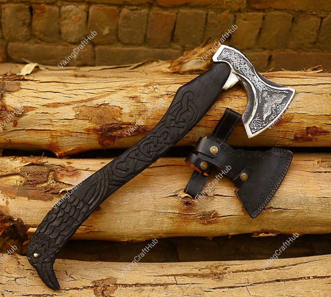 RAVEN Eagle ENGRAVED VIKING Axe, Creative Design Wooden Handle ...