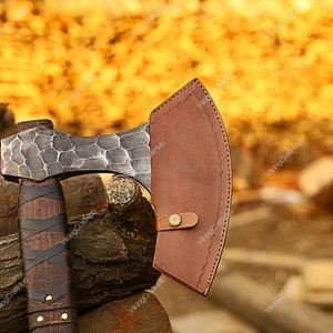 TWO HANDED AXE With Leather Sheath, Hand-forged Carbon Steel Berserker ...