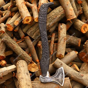 RAVEN Eagle ENGRAVED VIKING Axe, Creative Design Wooden Handle ...