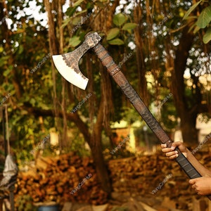 TWO HANDED AXE With Leather Sheath, Hand-forged Carbon Steel Berserker ...