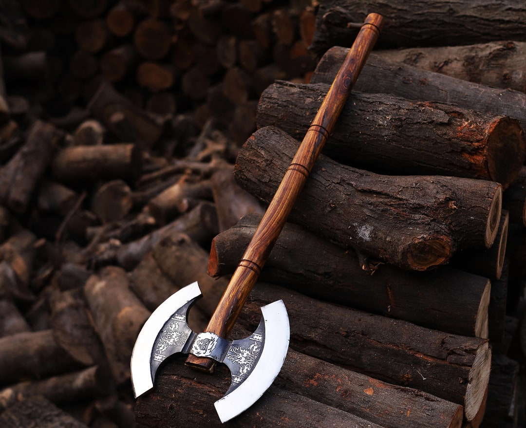 DOUBLE HEADED AXE, Hand Forged Axe, Bearded Axe, Double Side Two Headed ...