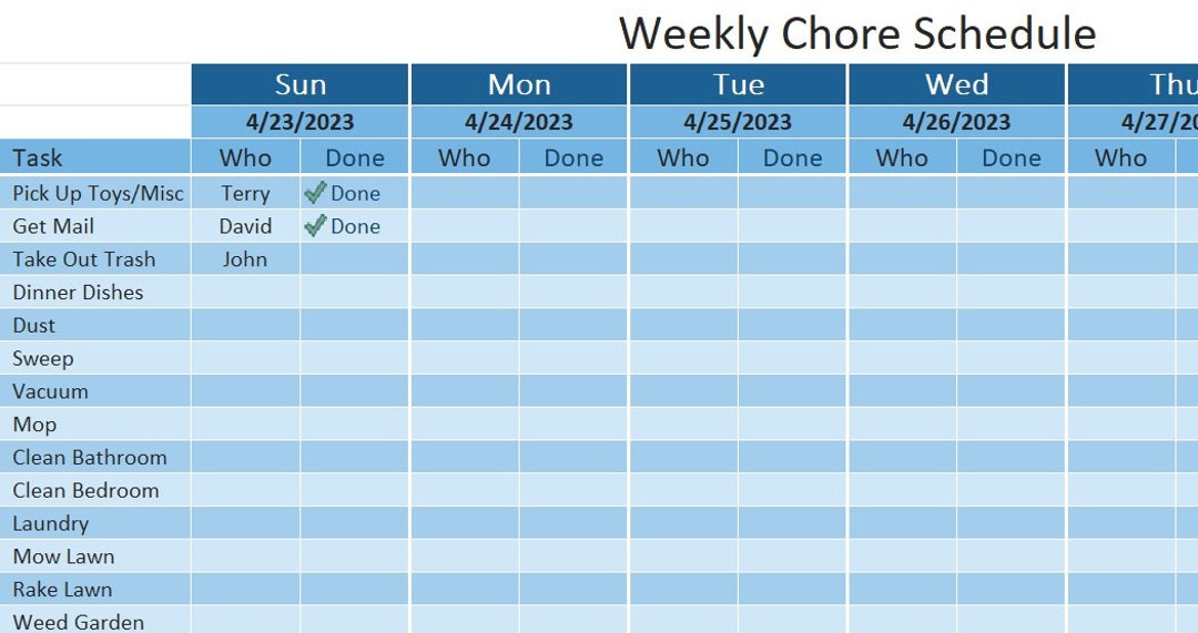 Weekly Chore Tracker - Etsy