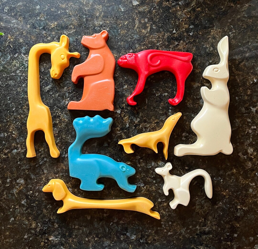 Vintage 1970s Hasbro Plastic Animal Toy Set of 8 Retro Baby Nursery ...