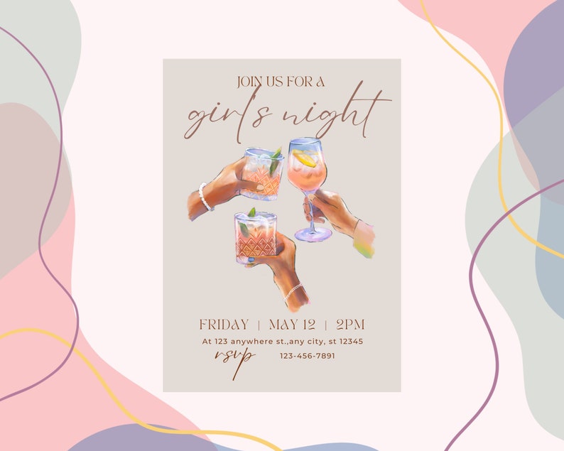 Girls Night Invitation Template, Cocktail Party Invitation Template ...
