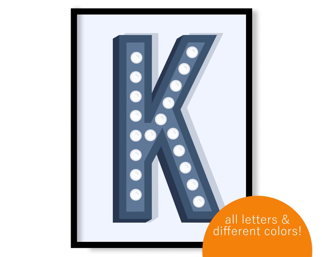 Soft Blue Marquee Initial Poster Industrial Style Typographic Name ...