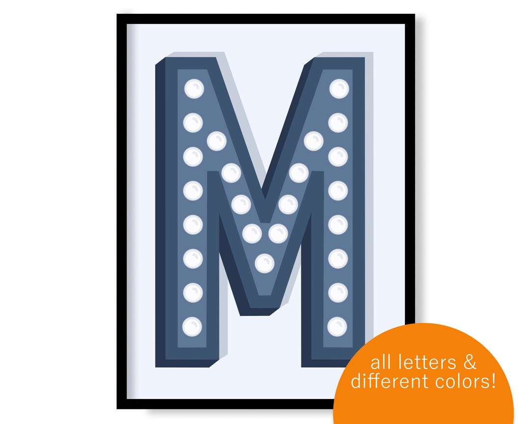 Soft Blue Marquee Initial Poster Industrial Style Typographic Name ...