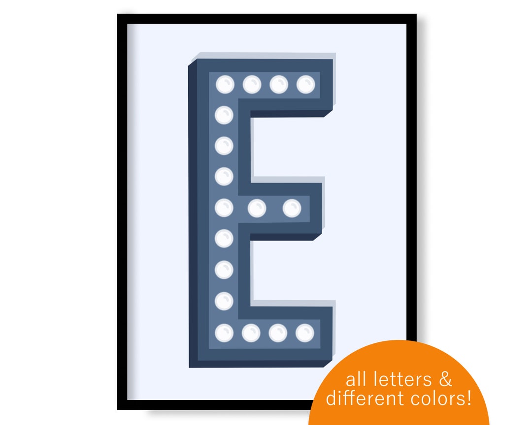 First Letter Initial Marquee Soft Blue Printable Wall Art Poster ...