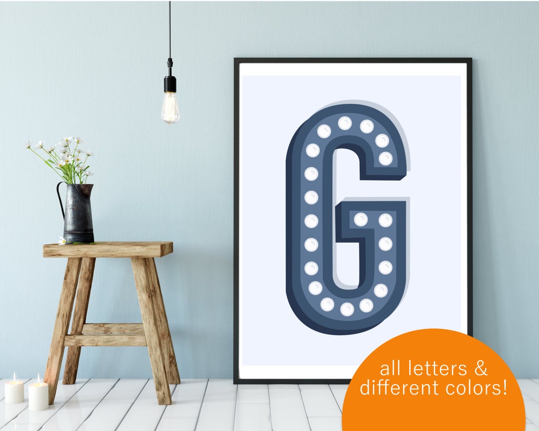 Gallery Wall Addition: First Letter Initial Marquee Soft Blue Printable ...